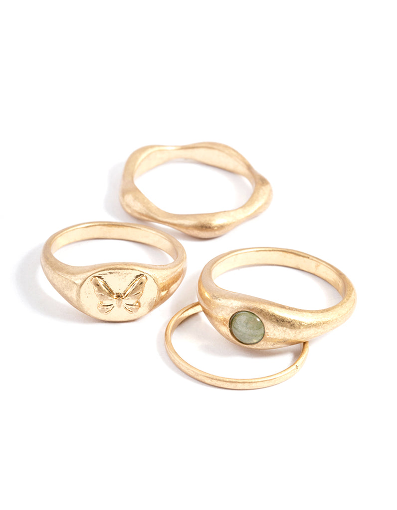 Worn Gold Stone Ring Set - Lovisa