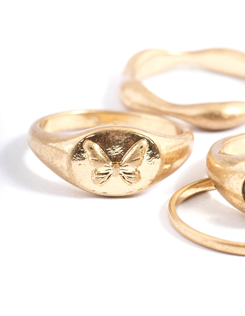 Worn Gold Stone Ring Set - Lovisa