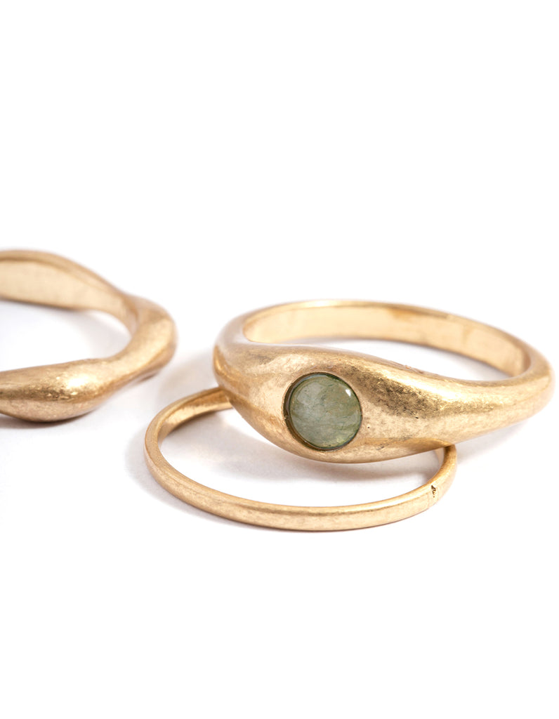 Worn Gold Stone Ring Set - Lovisa