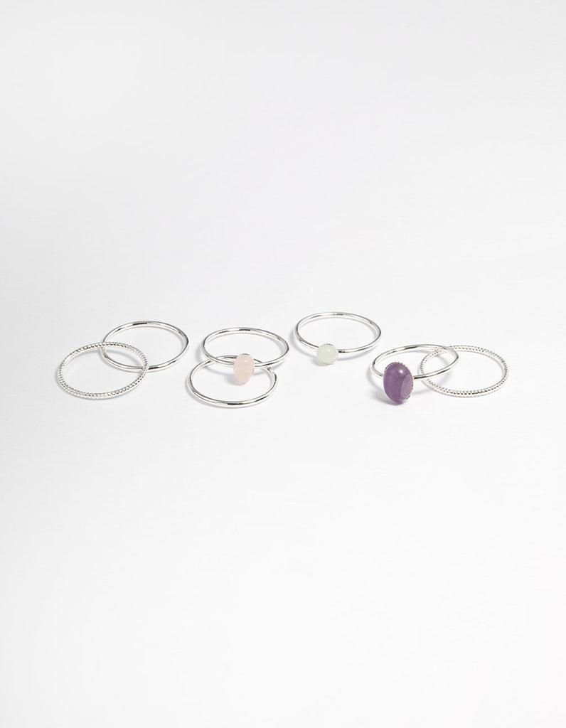 Silver Plated Texture Oval Ring Stack - Lovisa