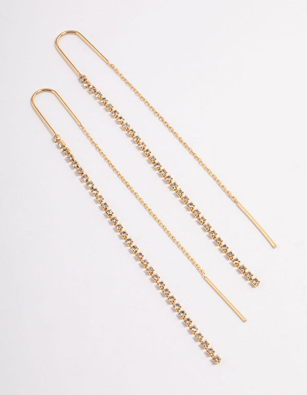 Gold Plated Diamante Chain Threader Drop Earrings - Lovisa