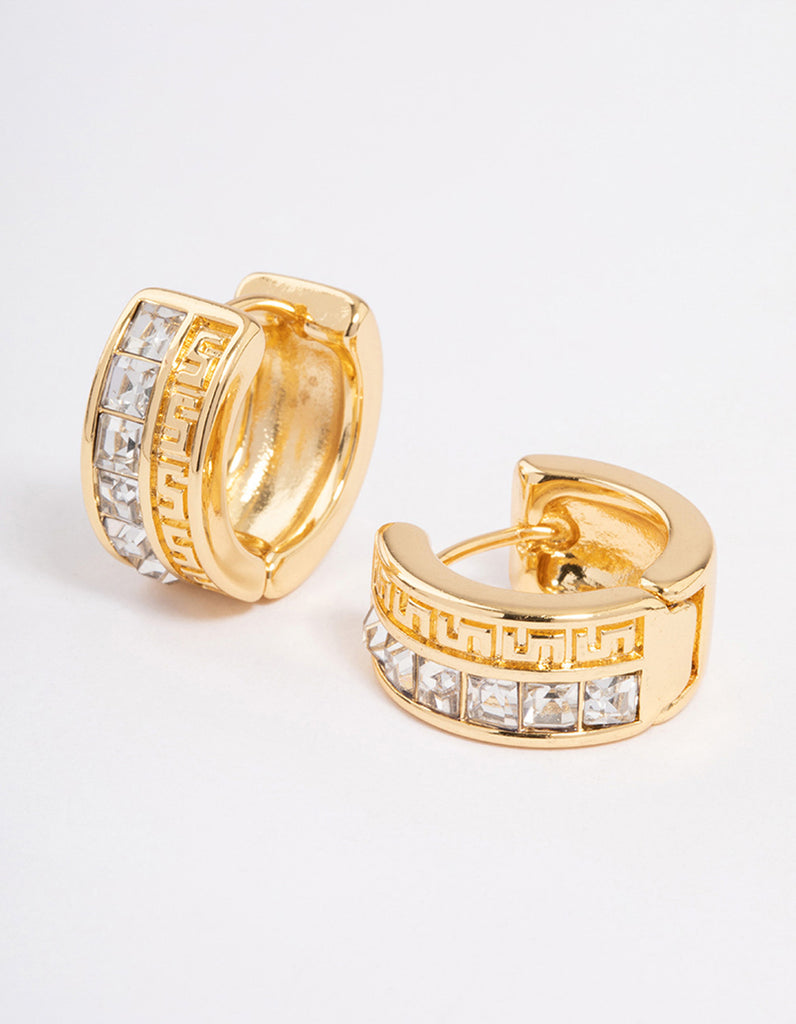 Gold Plated Square Diamante Aztec Hoop Earrings - Lovisa