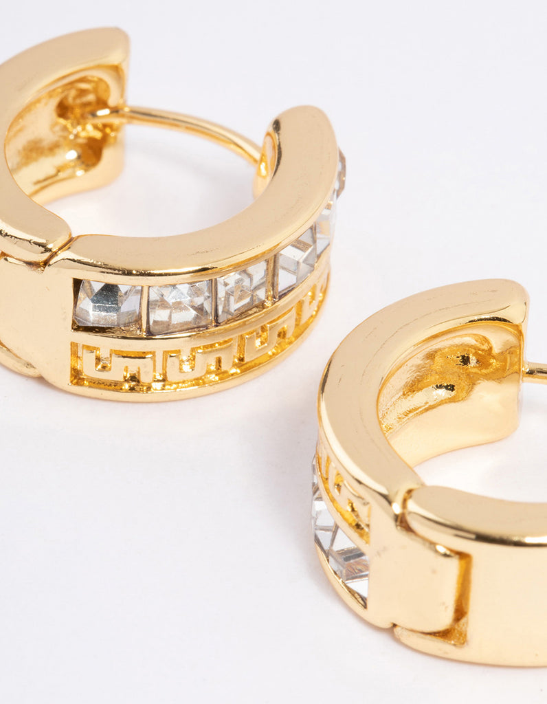 Gold Plated Square Diamante Aztec Hoop Earrings - Lovisa